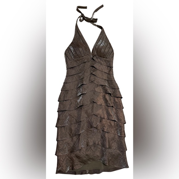 Cache | Dresses | Cache Brown Women Size 2 Y2k Ruffle Tiered Cocktail ...